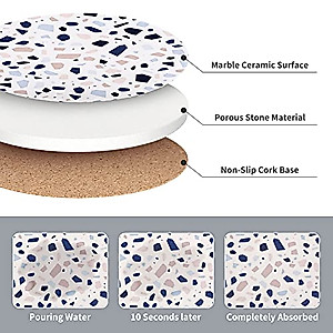 Coasters with Holder, Absorbent Coasters by DSNDVES, Set of 6 Ceramic Coasters, Marble Style Drink Coasters with Cork Base, Bar Coasters, Round Stone Coasters for Table Protection Terrazzo 34