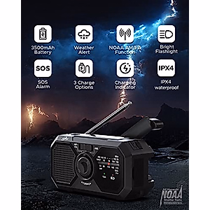 Hand Crank Emergency Radios,Portable NOAA/AM/FM Weather Radio with SOS Alarm,3500mAh Pocket Solar Power Bank Gadget for Home Camping Hiking Outdoor, Must Have Survival Gear Gift for Men Dad