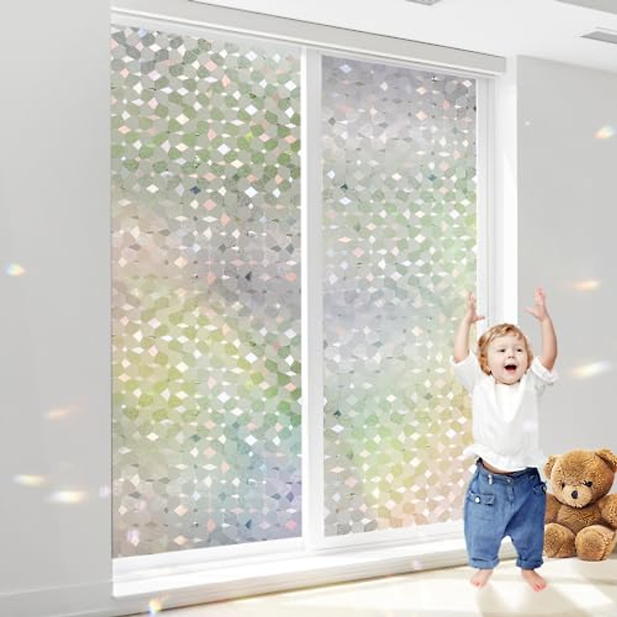 Waovacy Window Privacy Film Stained Glass Door Window Covering Decorative Window Clings Static Cling No Adhesive 3D Frosted Window Cover UV Sun Blocking Vinyl Window Sticker for Home,17.4x78.7Inch