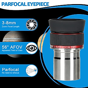 SVBONY SV215 Zoom Eyepiece, 1.25 Inch Zoom Lens, 3mm to 8mm Eyepiece with Parfocal Design, Telescope Accessory for High Power Lunar and Planetary Observing