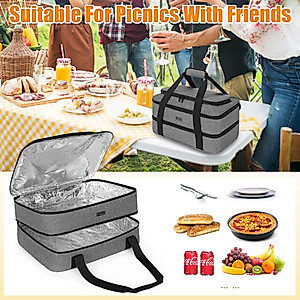 Trunab Double Decker Casserole Carrier for Hot or Cold Food Insulated Casserole Dish Carrier Thermal Tote Bag for Picnic, Fits 9"×13" Baking Dish, Grey