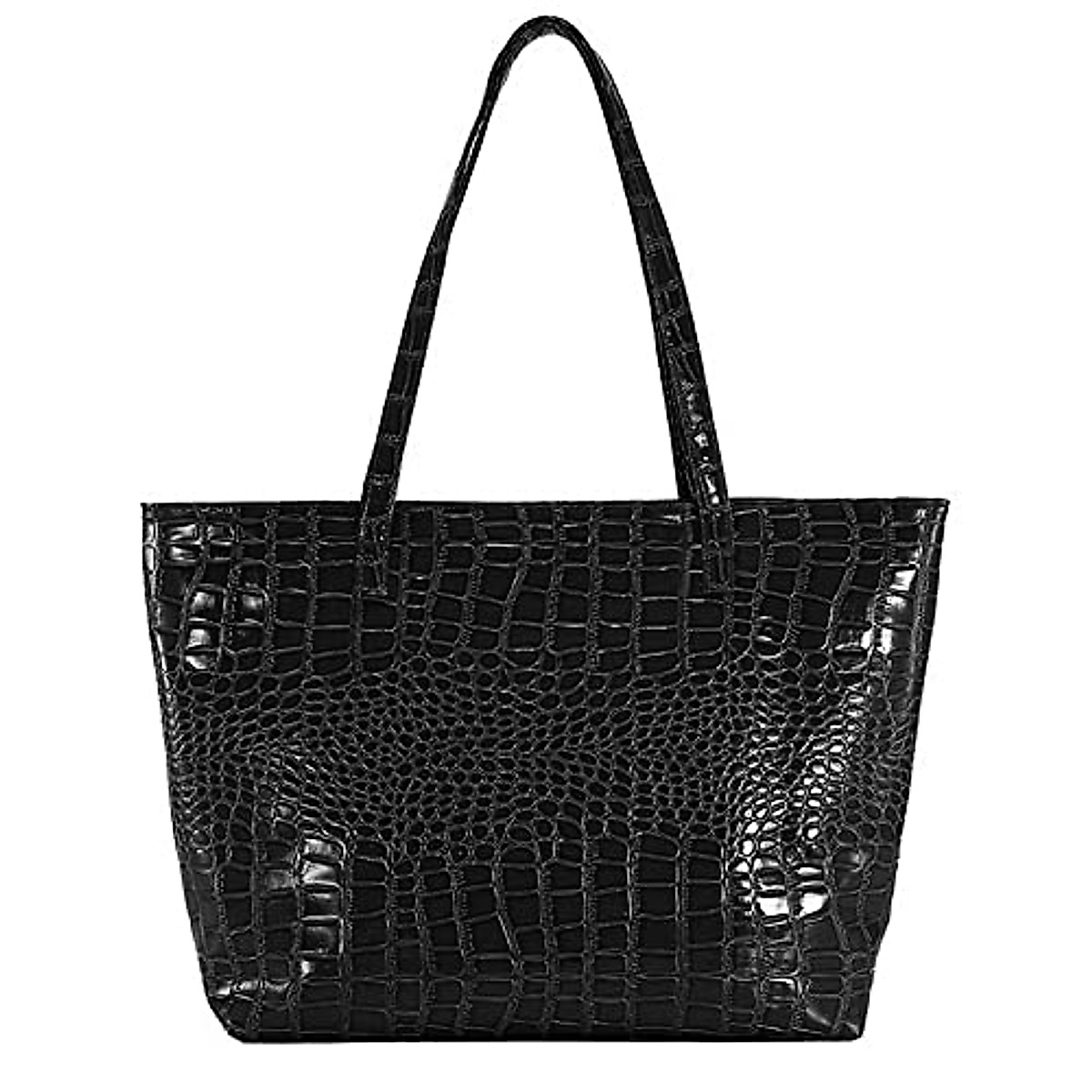 Danse Jupe Women Crocodile Faux Leather Tote Shoulder Bag Soft Top Handle Satchel Purse,Big Capacity Solid Handbag,Black