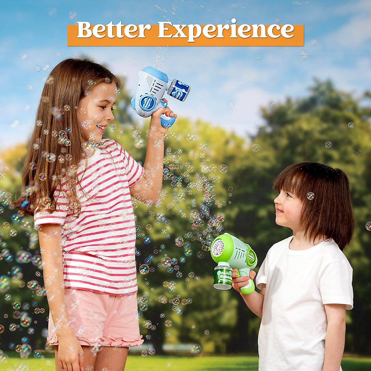 JOYIN 2 Packs Bubble Guns with 4 Bottles Bubble Solution, 10 Holes Light Up Automatic Bubble Machine Gun for Kids, Adults, Summer Toys, Easter Basket Stuffers, Birthday Gift, Bubbles Party Favors