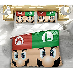 NICHIYOBI Redcap Beard Plumber Bros Game Movie Duvet Cover Set 3D Bedding Comforter Cover 3 Pcs (1 Duvet Cover+2 Pillowcases) Bedding Set (01,Queen-90x90in+20x30in*2)