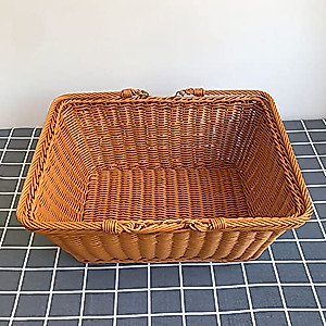 Wicker storage basket,Storage Container, Storage Bins Rectangular Basket,Arts and Crafts.Brown 16"