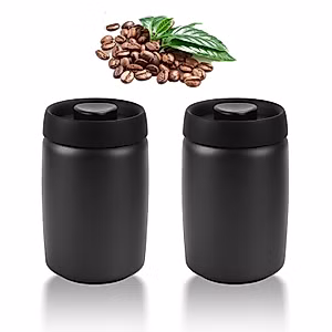 MFBJXC 2-Pack 16oz Vacuum Coffee Canister, 304 Stainless Steel Airtight Food Storage Container, Coffee Bean Storage for Coffee Beans Grounds Tea(Black 2L)