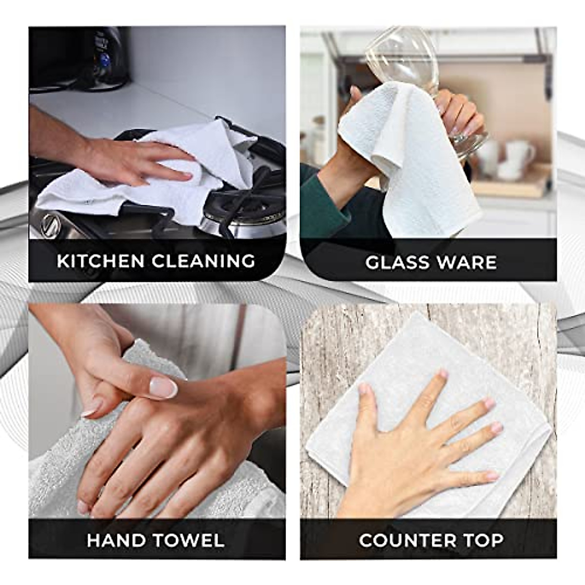 Avalon Towels Cotton Washcloths – (Pack of 60) Bulk 12"x12" Premium Ring Spun Cotton, Absorbent, Soft Face Towels, Gym Towels, Hotel and Spa Quality, Reusable Fingertip Towels (White)