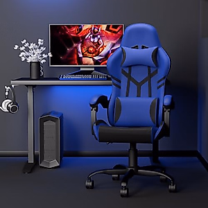 ZHISHANG Silla Gamer Video Game Chairs, Gaming Chairs for Adults, Gamer Chair Ergonomic PC Computer Chair with High Back, Headrest, and Lumbar Support, for Boys Adults Teens(Black-Blue)