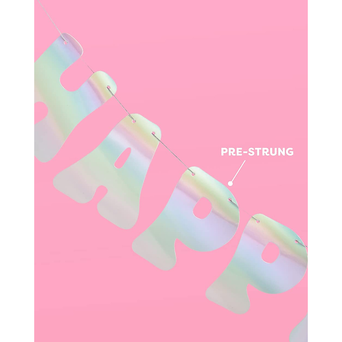 xo, Fetti Iridescent Happy Birthday Foil Banner - 5 Ft. | Bday Party Decorations, 70s Cool Birthday Decor, Sweet 16, 21st