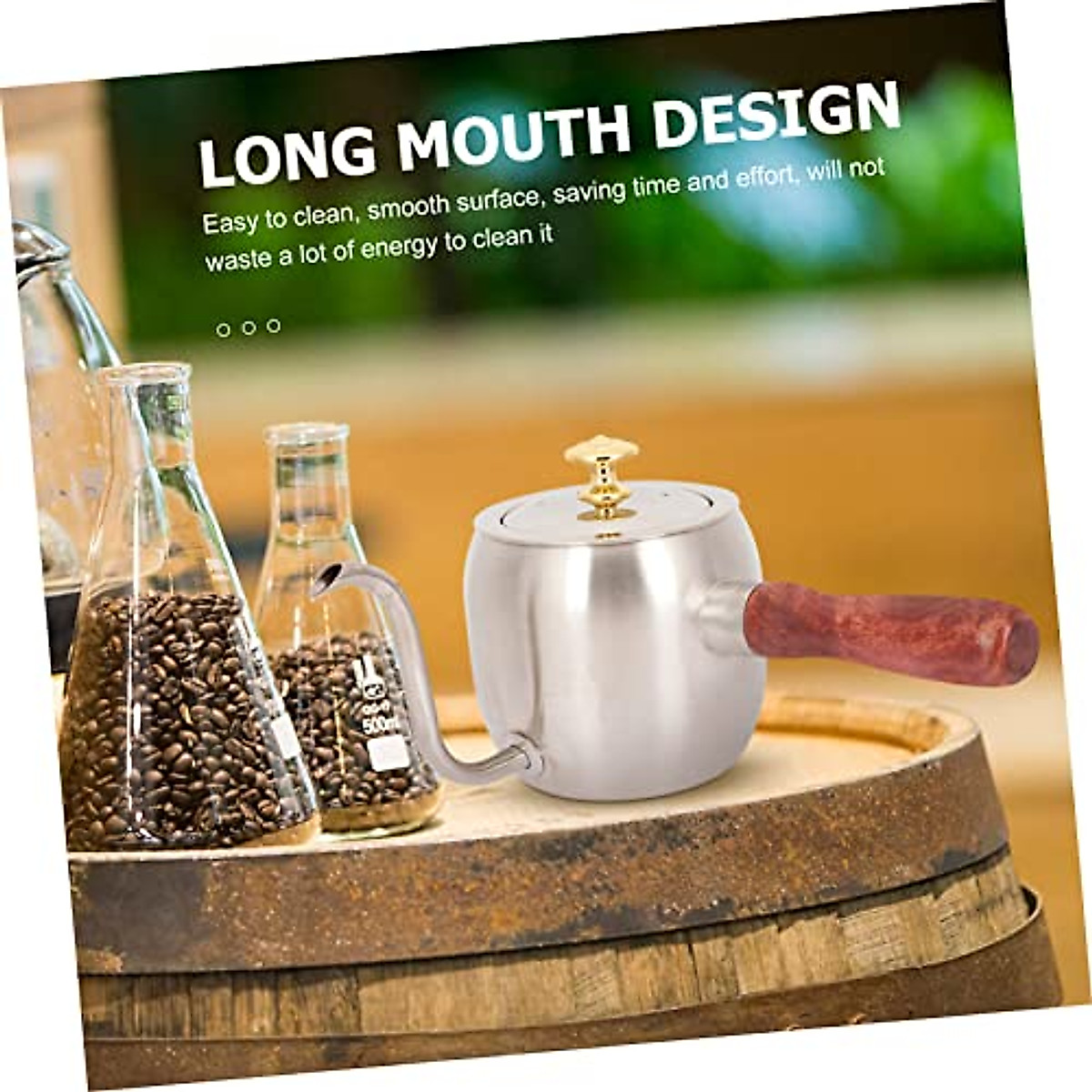 VINTORKY Wooden Handle Coffee Pot Japanese Tea Pots Hand Drip Coffee Pot Coffee Server Thermal Carafe Coffee Maker Coffee Kettle Coffee Makers Espresso Stainless Steel