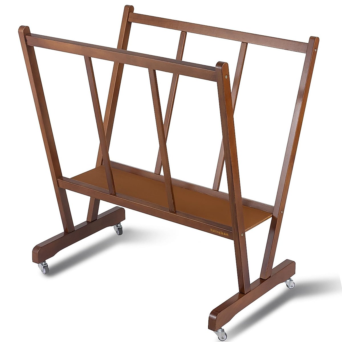 Falling in Art Large Wooden Print Rack, Art Drying and Display Rack with Rolling Casters, Storage Rack for Canvas, Prints, Panels, Posters, Shows and Art Exhibitions, Brown