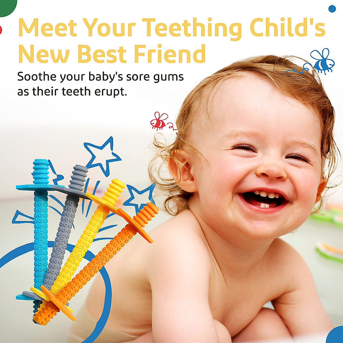 Lull Kids Hollow Teething Tubes - Baby Teething Toys for Babies 0-6 Months, Teething Toys for Babies 6-12 Months - Baby Teether, Teething Straws, Teething Sticks (Blue/Orange)