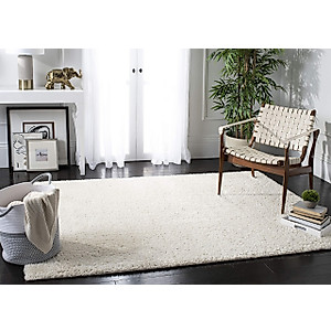 SAFAVIEH August Shag Collection Area Rug - 8' x 10', Ivory, Solid Design, Non-Shedding & Easy Care, 1.2-inch Thick Ideal for High Traffic Areas in Living Room, Bedroom (AUG900C)