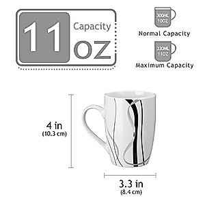 VEWEET Ceramic Coffee Mug Set of 6, 11 OZ Coffee Cups with Big Handle, White Mugs Set Tea Cup Set Latte Cups, Microwave Dishwasher Safe, Series Fiona