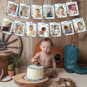 1st Birthday Monthly Photo Banner Cowboy First Rodeo Birthday Party Decorations Boy Blue Western Cowboy Monthly Milestone Photo Display My First Rodeo Newborn to 12