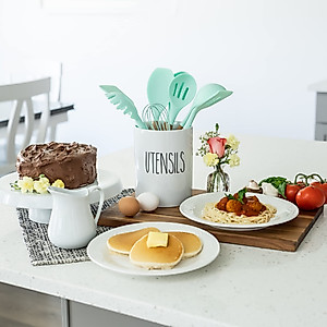 Heartland Home Porcelain Kitchen Utensil Holder and Ceramic Salt and Pepper Shaker Set