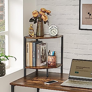 HOMCENES Corner Shelf Stand, Industrial 2 Tier Wall Corner Bookshelf with Metal Frame, Corner Display Rack Plant Flower Shelf, Corner Shelves for Living Room Decor, Bedroom, Bathroom, Rustic Brown