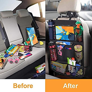 Car Seat Protector and Kick Mat Car Seat Organizer, Protects Car Upholstery from Seats, Storage Pockets, Baby Child Car Seat Protectors Rear Back Seat Organizer - 2Pack(Black)
