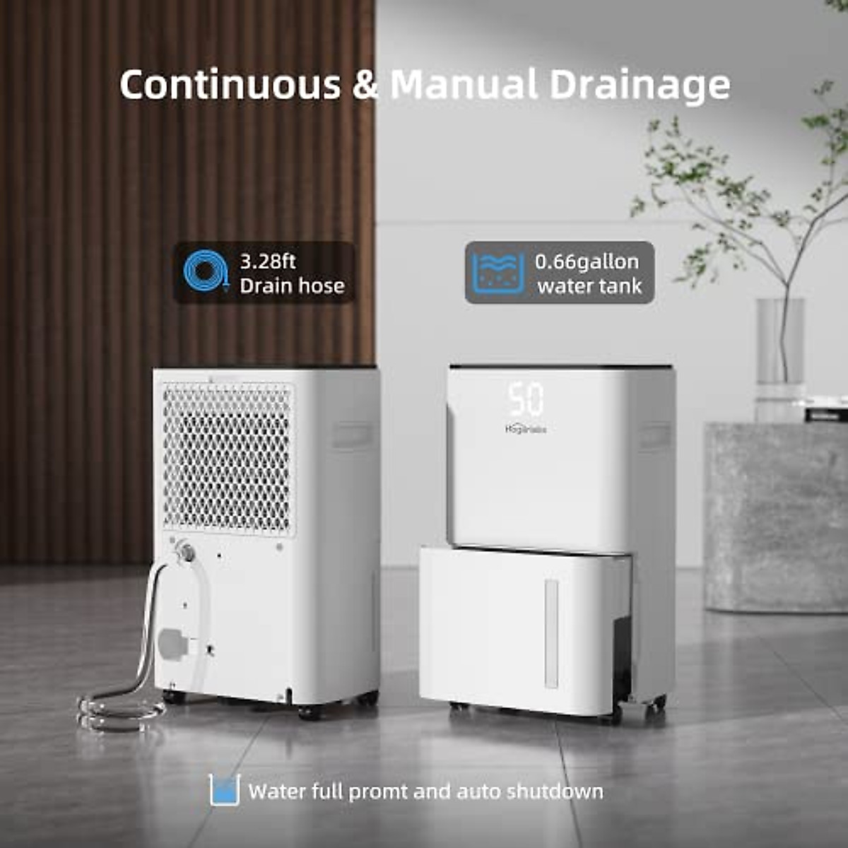 HOGARLABS 3500 Sq. Ft 50 Pint Energy Star Dehumidifier for Home Basements Bedroom Bathroom | Dehumidifiers with Drain Hose for Medium to Large Room | Intelligent Humidity Control | Quiet & Energy Efficient