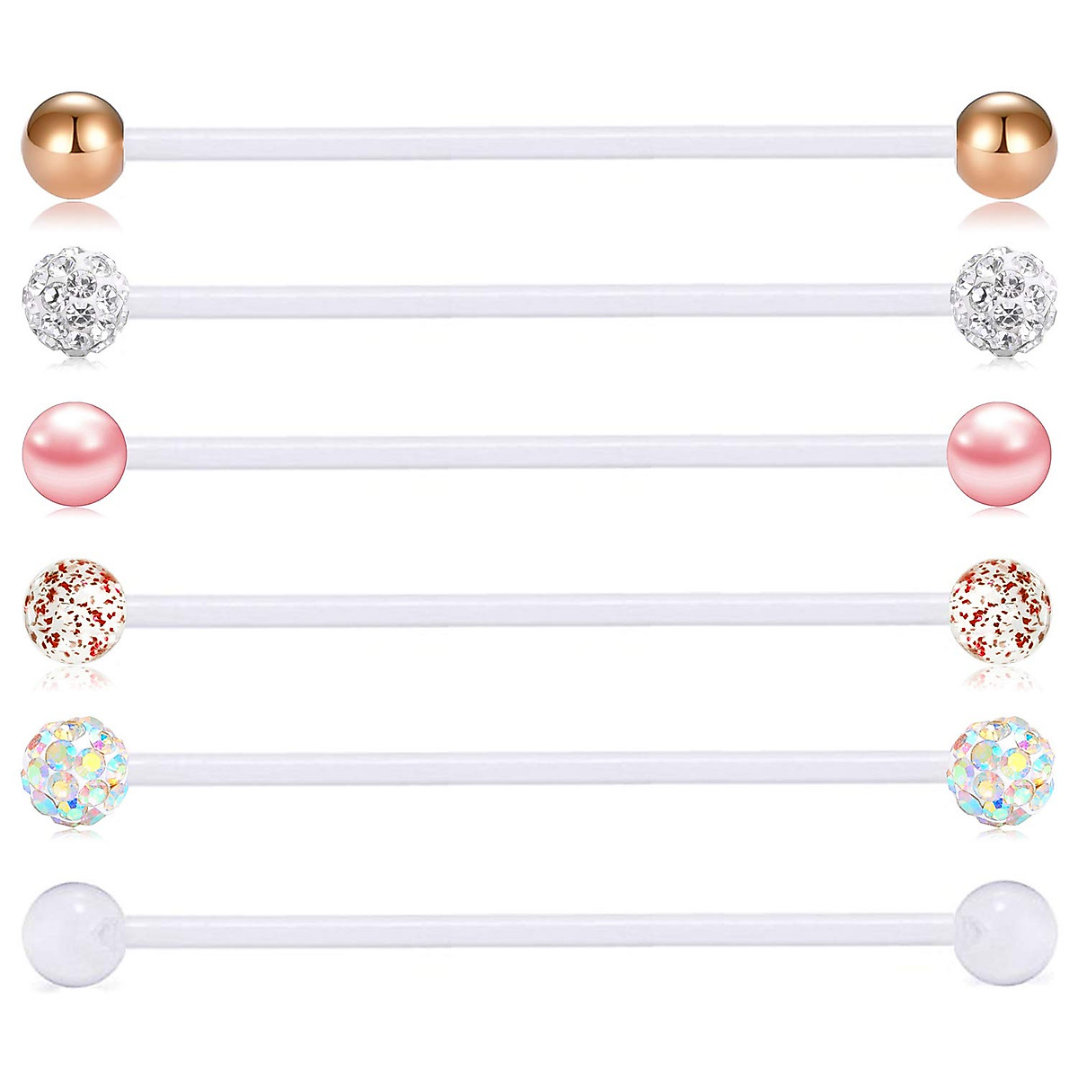 FECTAS 14G Industrial Barbells Cartilage Piercing Flexible Bar Helix-Conch Piercing Bar 6PCS 1 1/2in(38mm) 6PCS