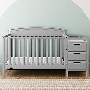 Graco Benton 5-in-1 Convertible Crib and Changer (Pebble Gray) – Crib and Changing Table Combo, Includes Water-Resistant Changing Pad, 3 Drawers, Converts to Toddler Bed, Daybed and Full-Size Bed