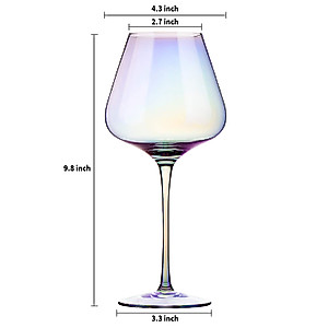 E-liu Red Wine Glasses Crystal Glass, 23 oz. Large Bowl, Long Stemmed Glassware - For Wine Tasting, Birthday, Anniversary or Wedding Gifts – Set of 2, Iridescent