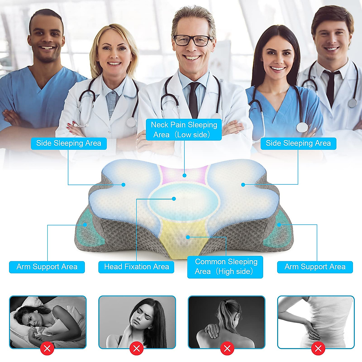 NPET Cervical Pillow for Neck Pain Relief, Hollow Design Ergonomic Memory Foam Pillow with Skin-Friendly Pillowcase, Adjustable Cervical Support for Side Back Stomach Sleepers