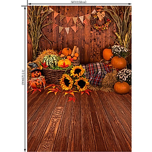OUYIDA 5X7FT Fall Thanksgiving Wooden Floor Barn Autumn Pumpkins Maple Leaves Sunflower Baby Portrait Party Halloween Decoration Vinyl Photography Backdrop Photo Booth Background Studio Prop TP295