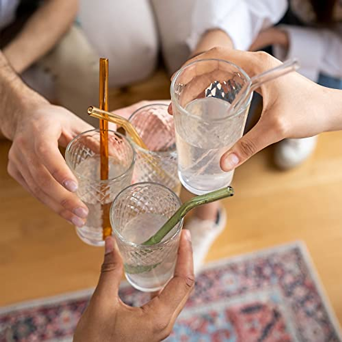 RENYIH 10 Pcs Reusable Glass Drinking Straws,9.05''x10 mm Colorful Glass Straws for Beverages,Milkshakes,Tea, Juice,Set of 5 Straight and 5 Bent with 2 Cleaning Brushes -Dishwasher Safe