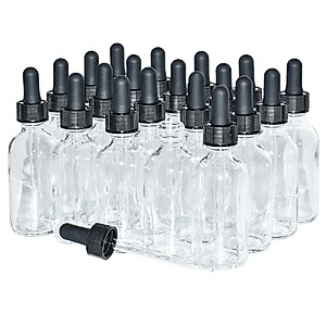 (24 Pack) 2 oz. Clear Boston Round with Black Glass Dropper