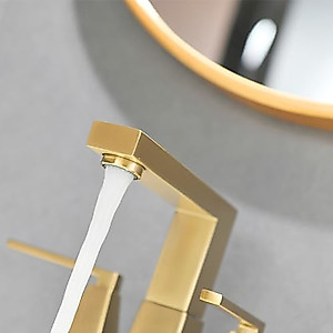 BRAVEBAR Brushed Gold 2 Handle Bathroom Faucet - 4In Centerset Faucet Bathroom | Modern Brass Faucets for Bathroom Sink with Pop Up Drain Assembly & 360° Swivel Spout Gold