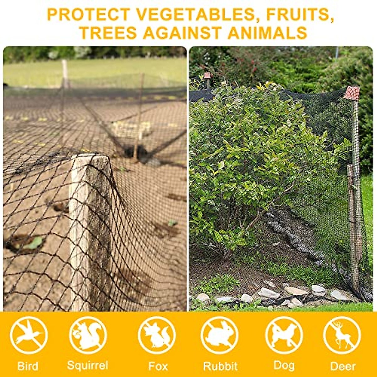 Garden Netting-6ft x 75ft Bird Netting for Garden, Heavy Duty Mesh Reusable Garden Net Protect Fruits Trees Plants Vegetable,Trellis Netting Pond Netting for Birds, Deer, Squirrels, Animals, Black
