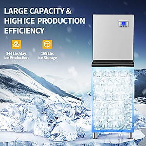 LoJok Commercial Ice Maker Machine 344LBS/24H, Ice Maker with 24H Smart Appointment Scheldluing Ice Making, Industrial Ice Machine with 165LBS Large Storage Bin, Ice Ready in 15 mins