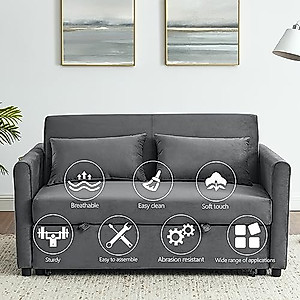 ERYE 3-in-1 Loveseat Futon Sofa Convertible Sleeper Couch Bed, Functional 2-Seater Love Seat W/Pull Out Sleep Sofá Bed & Reclining Backrest for Home Office Loft RV