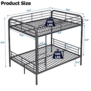 FUSVZ Heavy-Duty Full Over Full Bunk Beds for Adults, Modern Style Bunk Bed Full Over Full Size Frame with Ladders for Kids Boys Girls Teens Adults, Weight Capacity 500LBS, Easy to assemble (Gunmetal)