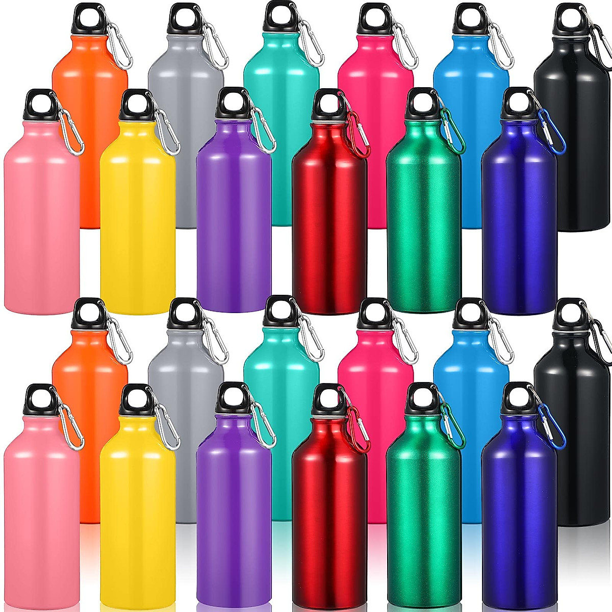 24 Pcs Aluminum Water Bottles Bulk 20 oz Reusable Water Bottles Lightweight Bike Water Bottle Pack with Twist Cap Buckle Leak Proof Travel Bottles for Outdoor Gym Sports Camping Cycling, 12 Colors