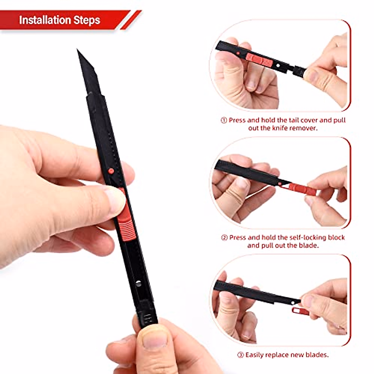 EHDIS 3PCS Retractable Utility Knife Vinyl Craft Box Cutter with 10PCS 9mm Snap Off Blade Film Cutting Knife for Cartons, Cardboard Vinyl Wrap and Boxes, Perfect for Office and Home Use