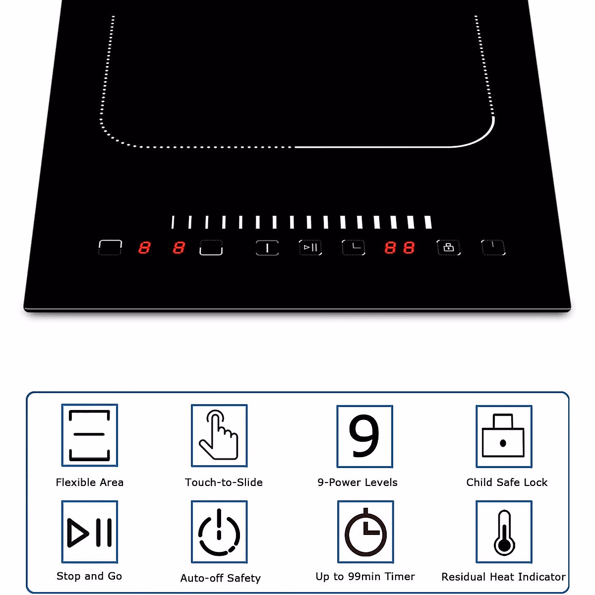 Karinear Induction Cooktop 2 Burners, 3500W 12'' Built-in Induction Stovetop with Flex Zone,Child Safety Lock, Timer, Pause, Slider Control Black Glass Electric Cooktop 220-240V Hard Wire