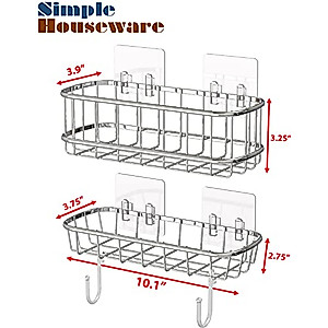 Simple Houseware 2-Tier Wall Mounted Adhesive Shower Caddy Shelf Organizer w/Hooks, Chrome