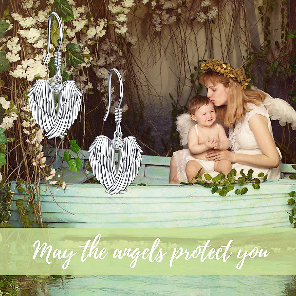 YFN Sterling Silver Angel Wings Earring with Cubic Zirconia - Ideal Gift for Women