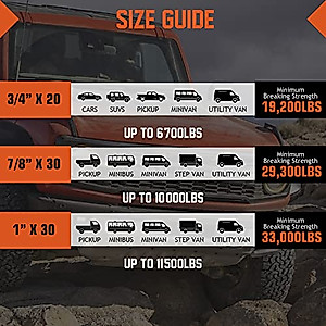 AutoDunk 1" x 30' Kinetic Recovery & Tow Rope (33,000lbs), with 2 Soft Shackles (33,000lbs) Offroad Recovery Kit for 4WD Pick Up Truck, SUV, ATV, UTV (Orange)