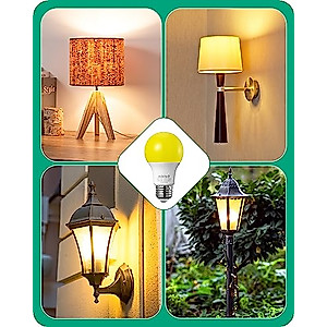 EDISHINE A19 Yellow Light Bulb, 9W(60W Equivalent), 600LM, 2400K Amber Glow Outdoor Bug Light Bulbs, Non-Dimmable, E26 Medium Base, UL Listed, 8 Pack