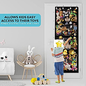 Askfairy Plush Organizer Hanging Bag, Over the Door Organizer Bag for Stuffies for Stuffies, Bathroom, Baby Room With 4 Large Pockets Black