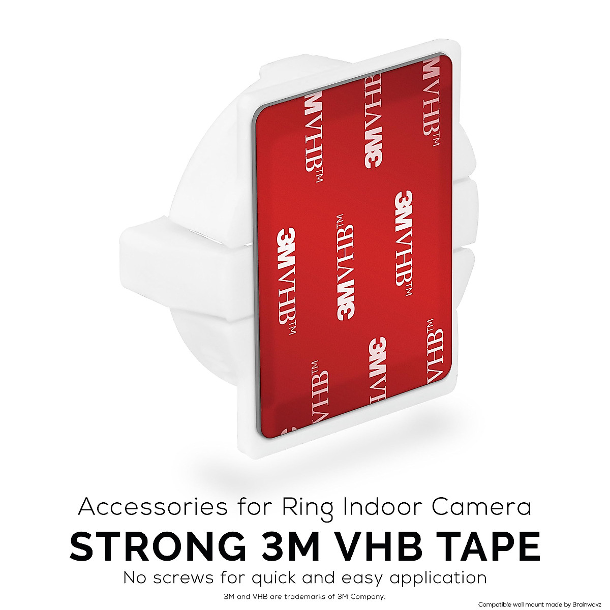 BRAINWAVZ [EOL] Screwless Wall Mount for Ring Indoor Cam, VHB Stick On - Easy to Install, No Tools Needed, No Mess, No Drilling, Strong Adhesive Mount, White [EOL]
