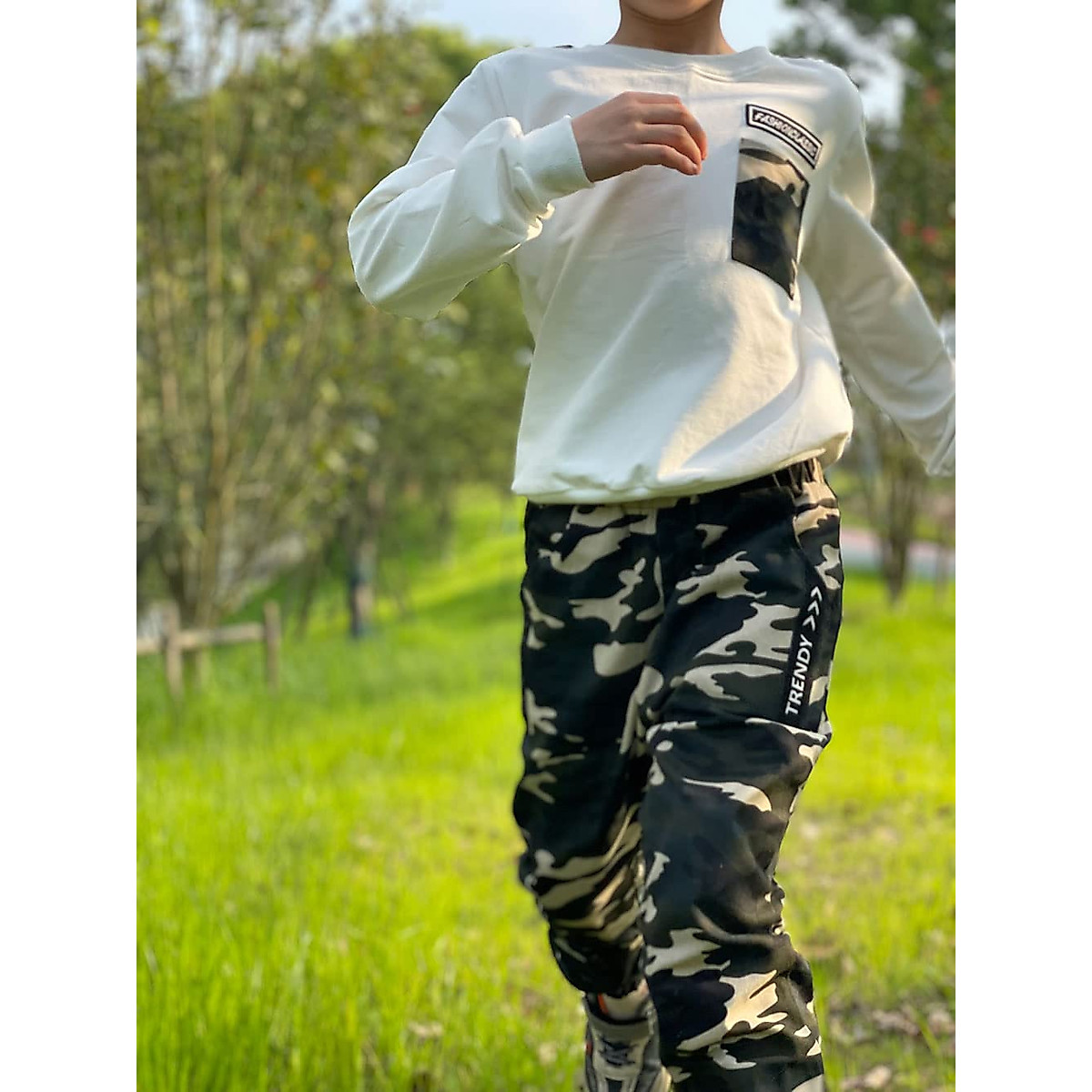 lontakids Boys Camouflage Outfit Teen Long Sleeve T-Shirt + Trousers Clothes Set (4/5, White)