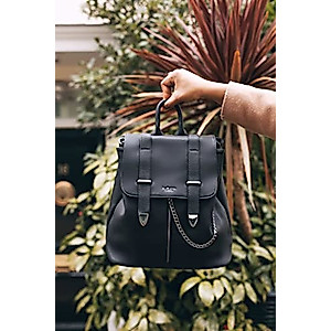 LaBante Leather Designer Backpack Rucksack Shoulder Travel Bag for Women with Adjustable Strap Peta Approved Vegan Sustainable- Black, Agnes