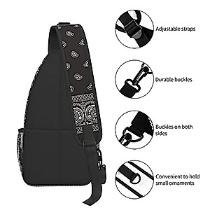 RIUARA Bandana Black Paisley Bandana Sling Bag Crossbody Chest Daypack Lightweight Canvas Backpack Shoulder Bag for Adult Travel Hiking