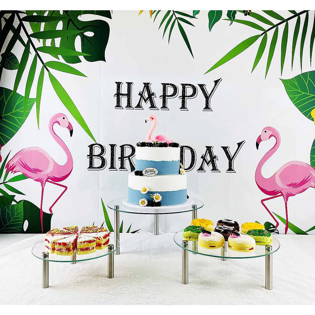 FESTLOVE 3 Pcs Round Tempered Glass Cake Stands Set 8 10 13 Inch Cupcake Display Stand Plate for Dessert Table Serving Platter