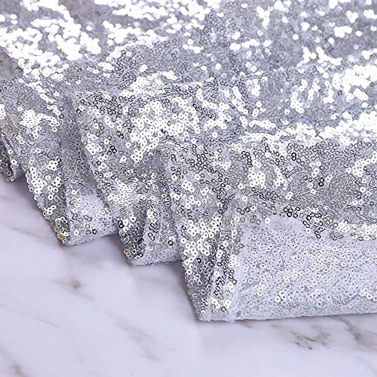 GFCC Glitter Silver Sequin Tablecloth for Party Wedding Banquet 60x120 inch Sparkly Rectangle Table Cloth Cake Table Cover Linen