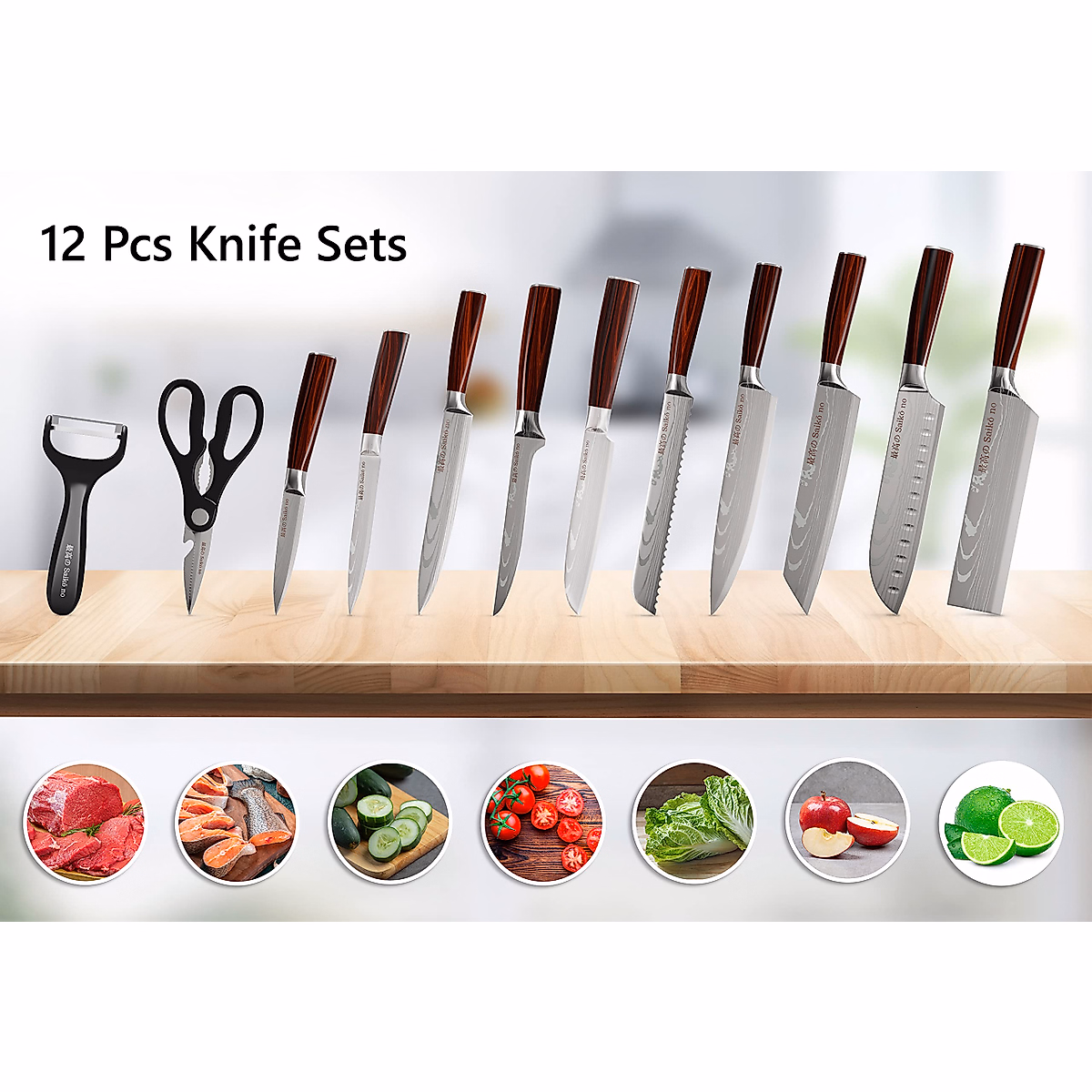 Saiko No 12pcs – Home Professional Chefs Knife Set – Ultra Sharp 440C Stainless Steel Kitchen Knife Set – Japanese Knife Set with Pakkawood Handle – Professional Knife Set in Gift Box